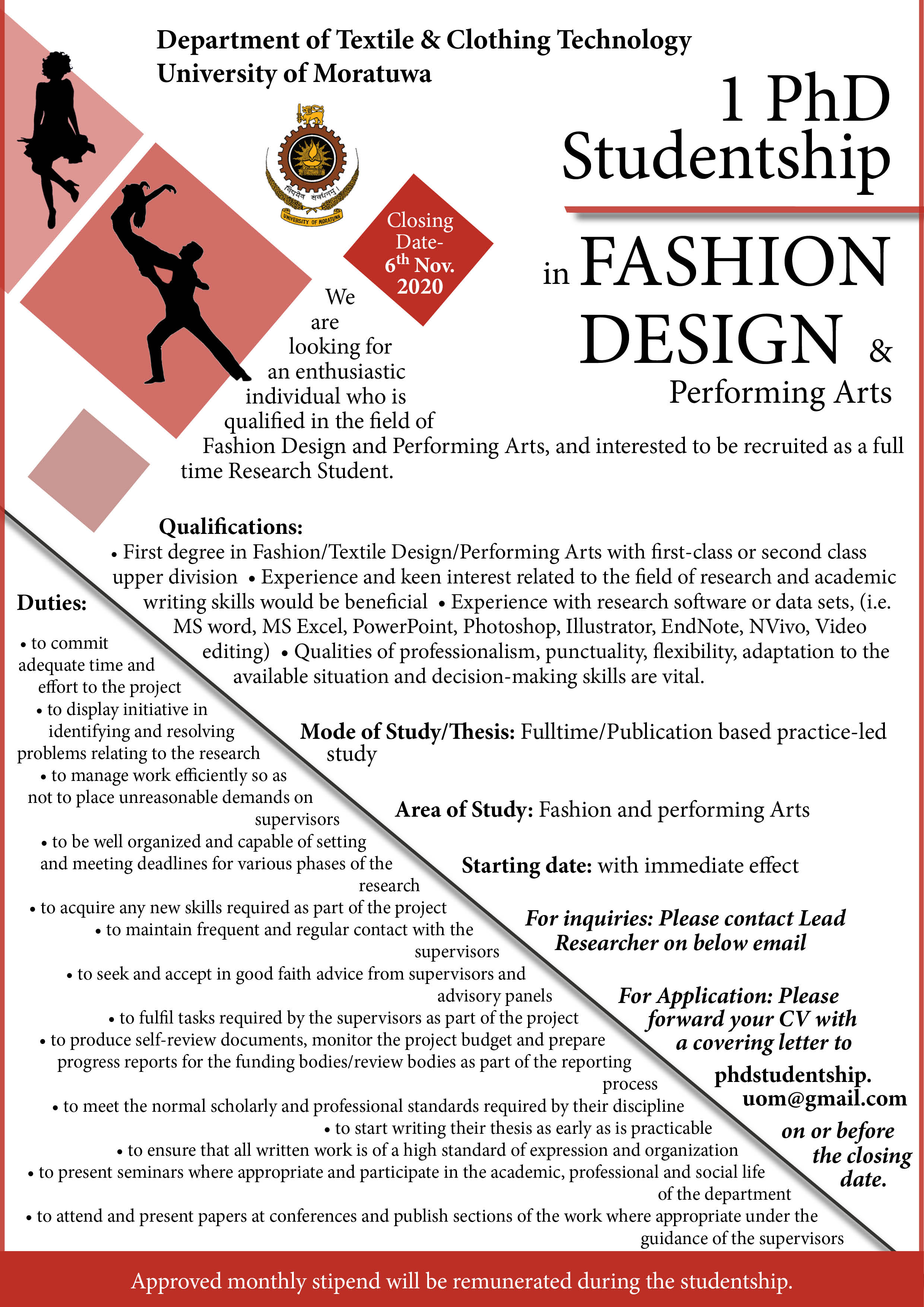 PhD Studentship | University of Moratuwa